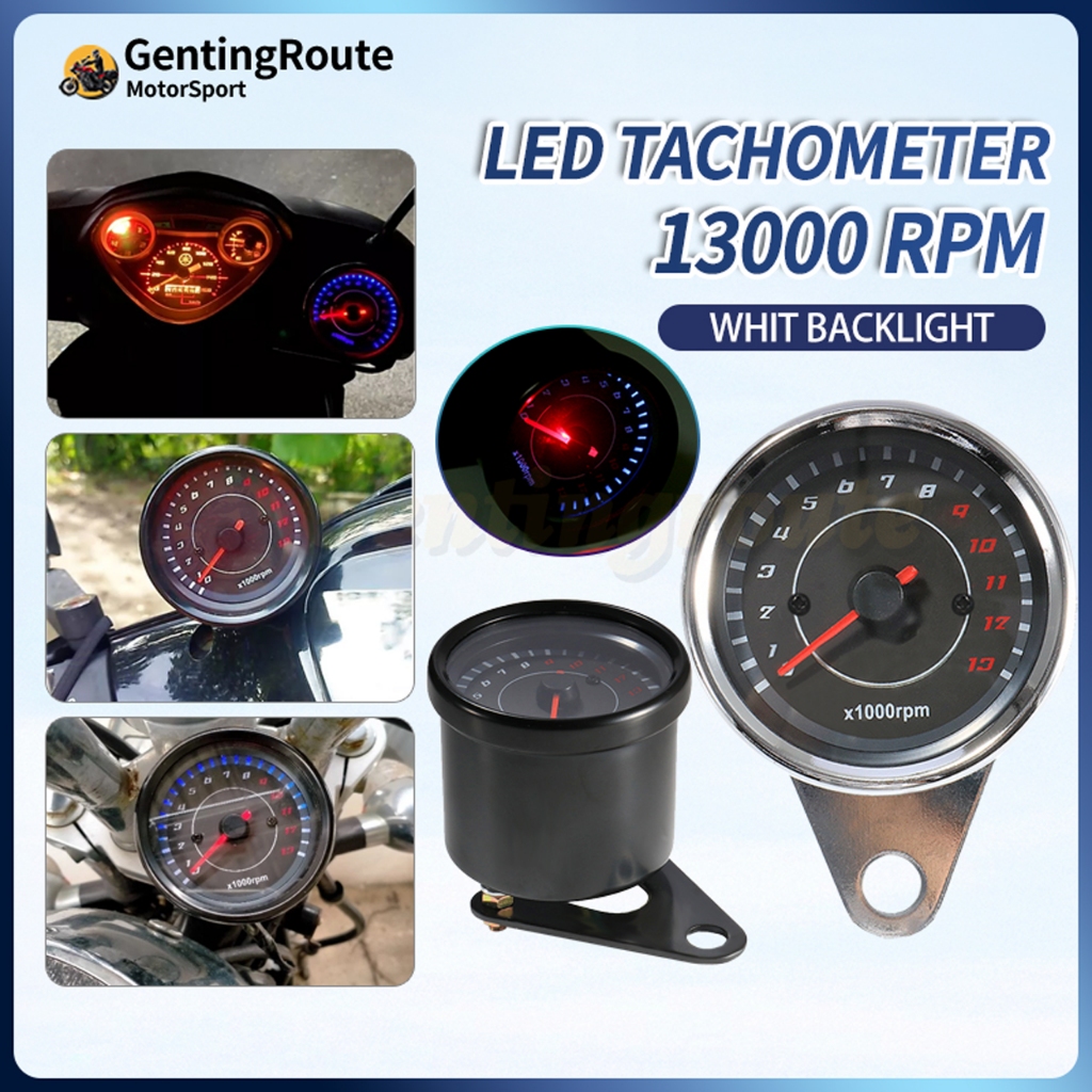 MOTORCYCLE 12V TACHOMETER METER LED SPEEDOMETER BACKLIGHT 13K RPM SHIFT ...