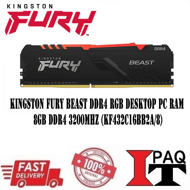 Kingston Fury Beast 8GB RGB DDR4 3200MHZ Gaming DESKTOP PC RAM (KF432C16BB2A/8) | Shopee Singapore