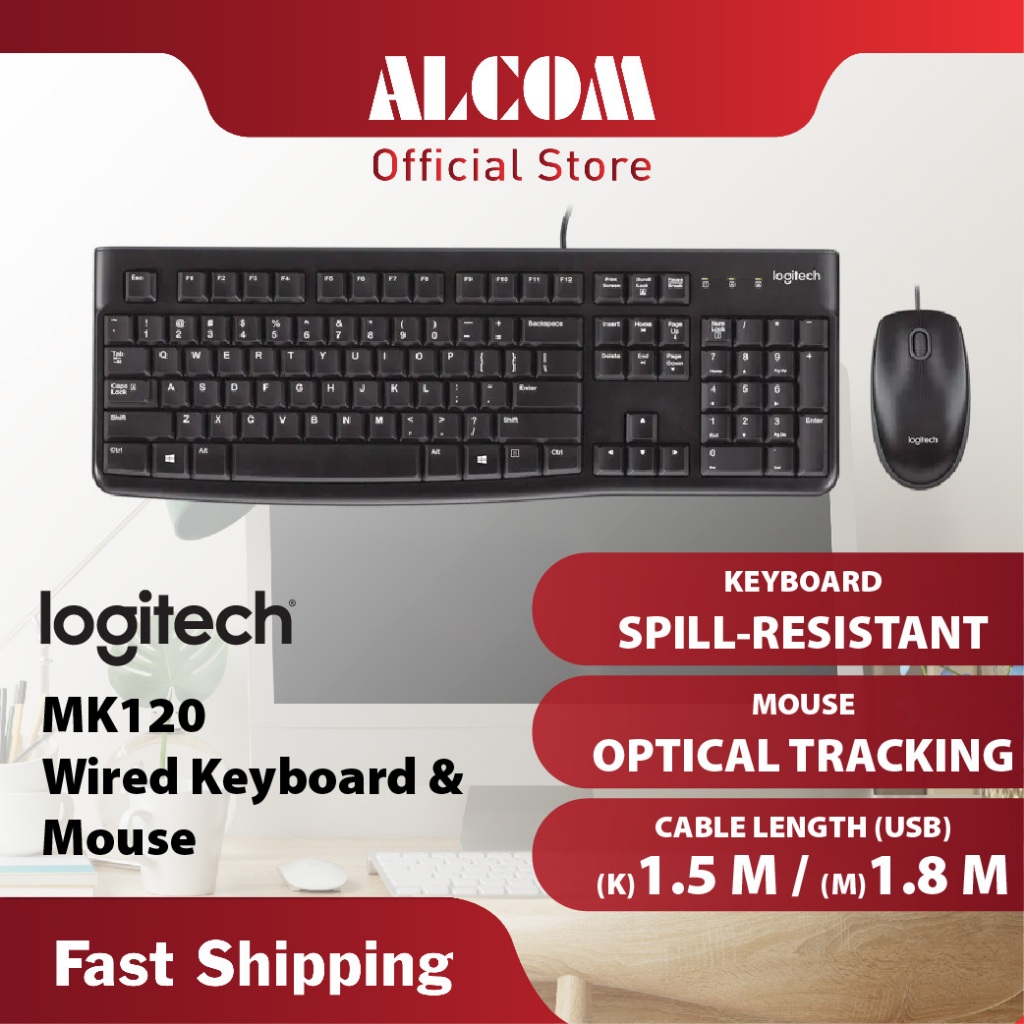 Logitech Mk120 Wired Keyboard And Mouse Combo With Comfort For Either Hand And Spill Resistant