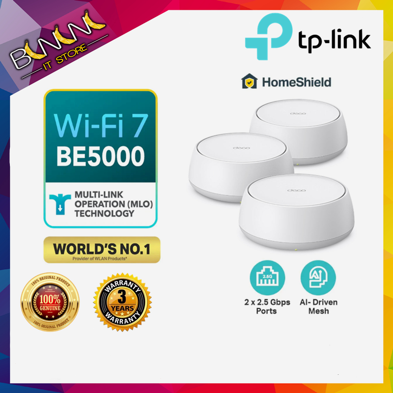 TP-Link BE5000 Deco BE25 WiFi 7 Whole Home AI-Driven Mesh WiFi Router with Homeshield (2 / 3 ...