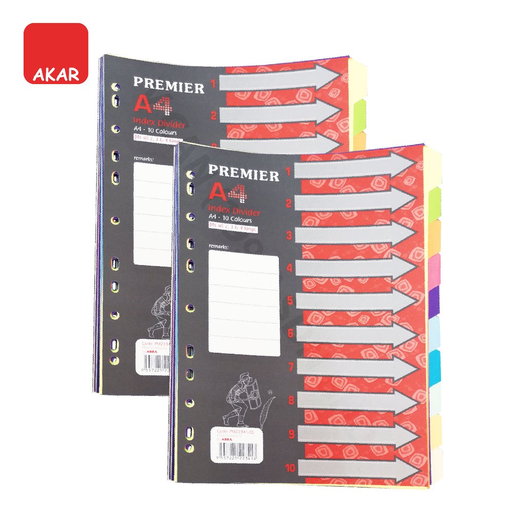 Pemisah Fail Premier 10 Warna – A4 Saiz, Tab Bertanda | – A4 Size File ...