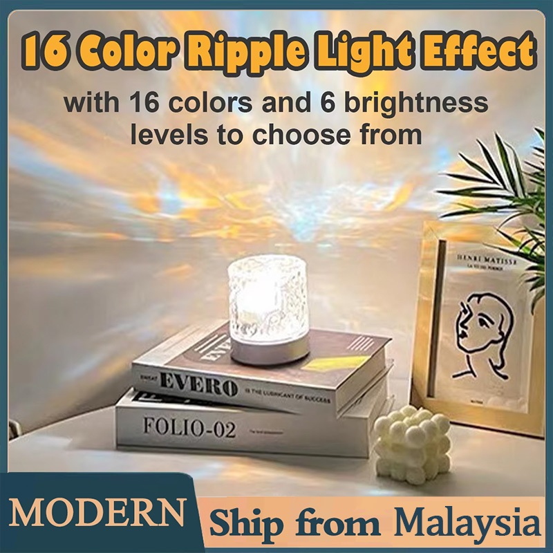 Water Ripple Night Light 16 Colors RGB Rotating Crystal Lamp ...