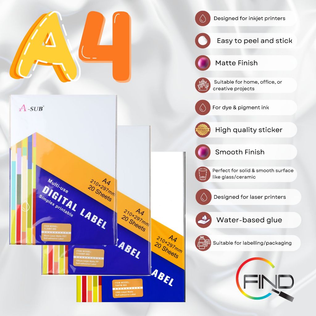 A-Sub Sticker Label Paper A4 - Matte / Glossy / Laser Options for ...