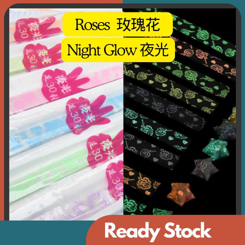 30pcs Roses Ros Origami Lucky Star Paper Strip Night Glow Luminous ...