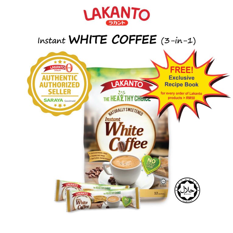 LAKANTO LOW GI Instant WHITE COFFEE (3-in-1) (32g x 12 Sticks) Expiry ...