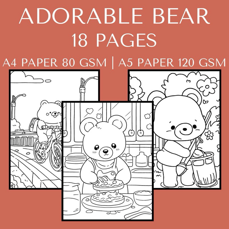 ADORABLE BEAR COLORING 18 PAGES!!️COLORED PAPER & COLORING BOOKS FOR ...