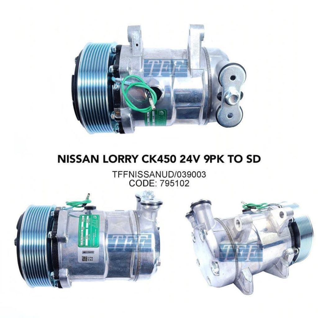 COMPRESSOR AIRCOND CAR NEW NISSAN LORRY CK450 24V 9PK TO SANDEN | Shopee Singapore