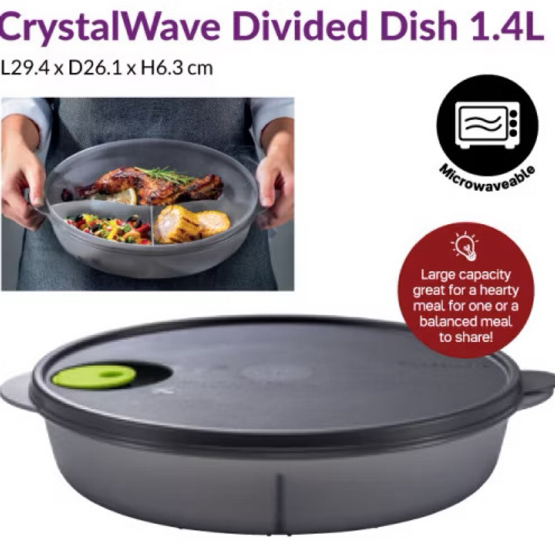 OFFER Tupperware Crystslwave Divided Dish Lunch Box Microwave safe 1.4L ...