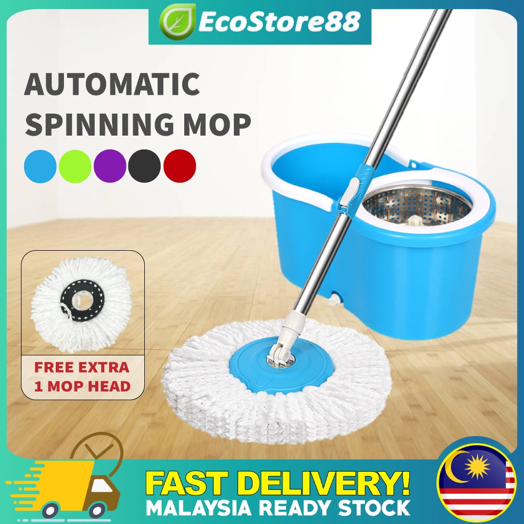 Automatic Spin Mop Spin Mop Mop Lantai (FREE MOP HEAD) Microfiber 360 ...