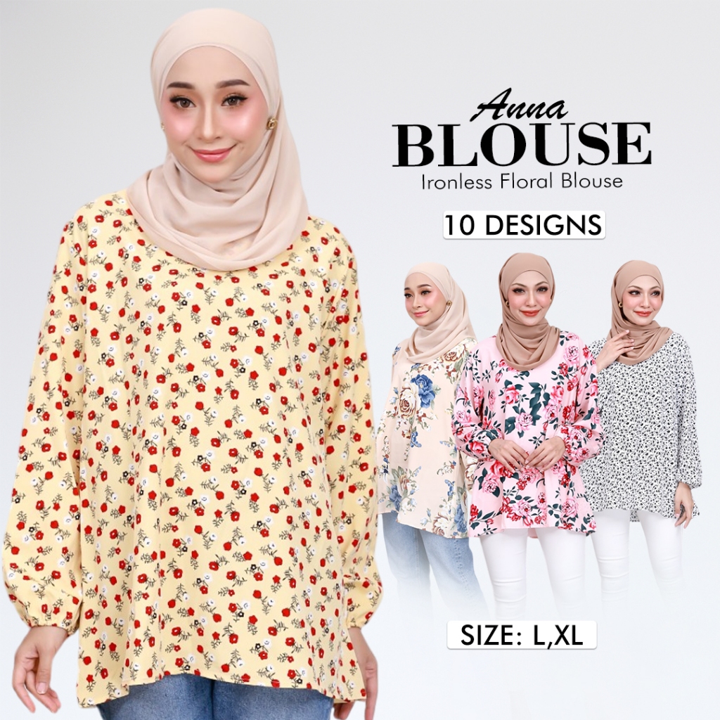 Anna Muslimah Ironless Floral Blouse Baju Blouse Floral Muslimah [B3587 ...