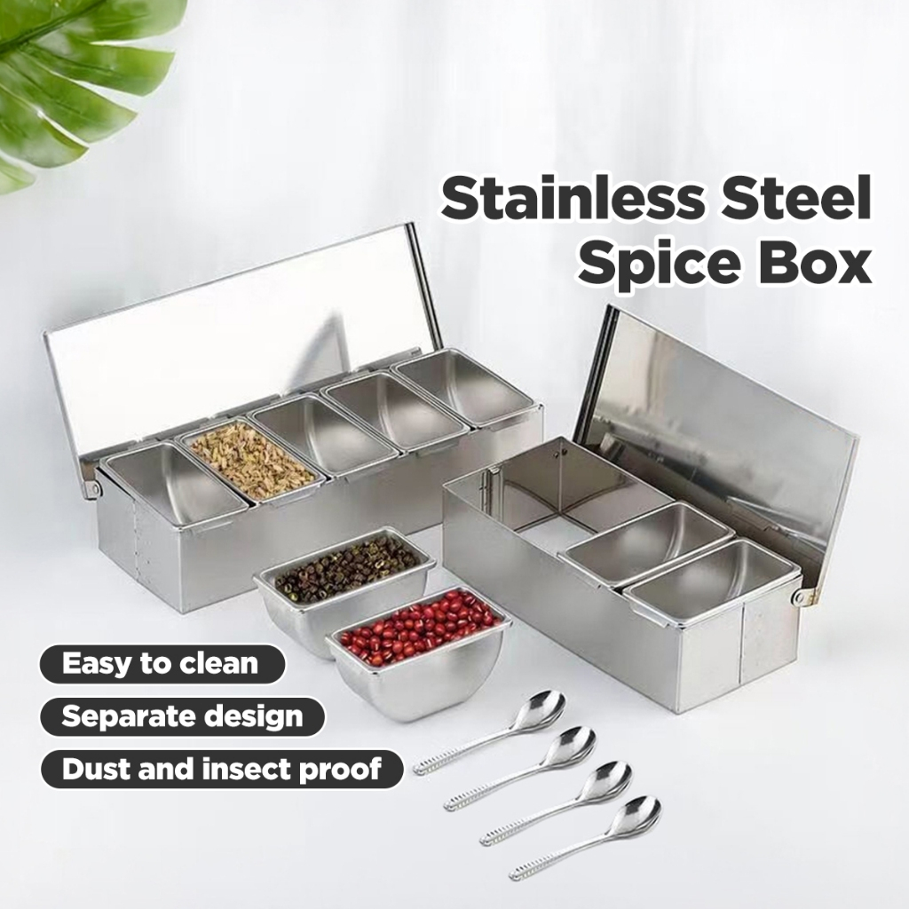 stainless steel seasoning box+free spoon kitchen condiments container ...
