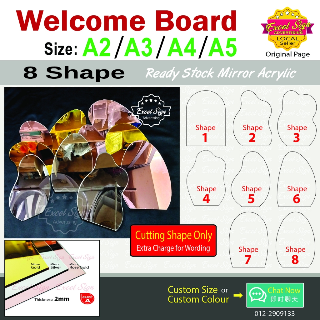 Welcome or Wedding Board, Mirror Acrylic A2 A3 A4 A5 Size, 2mm ...