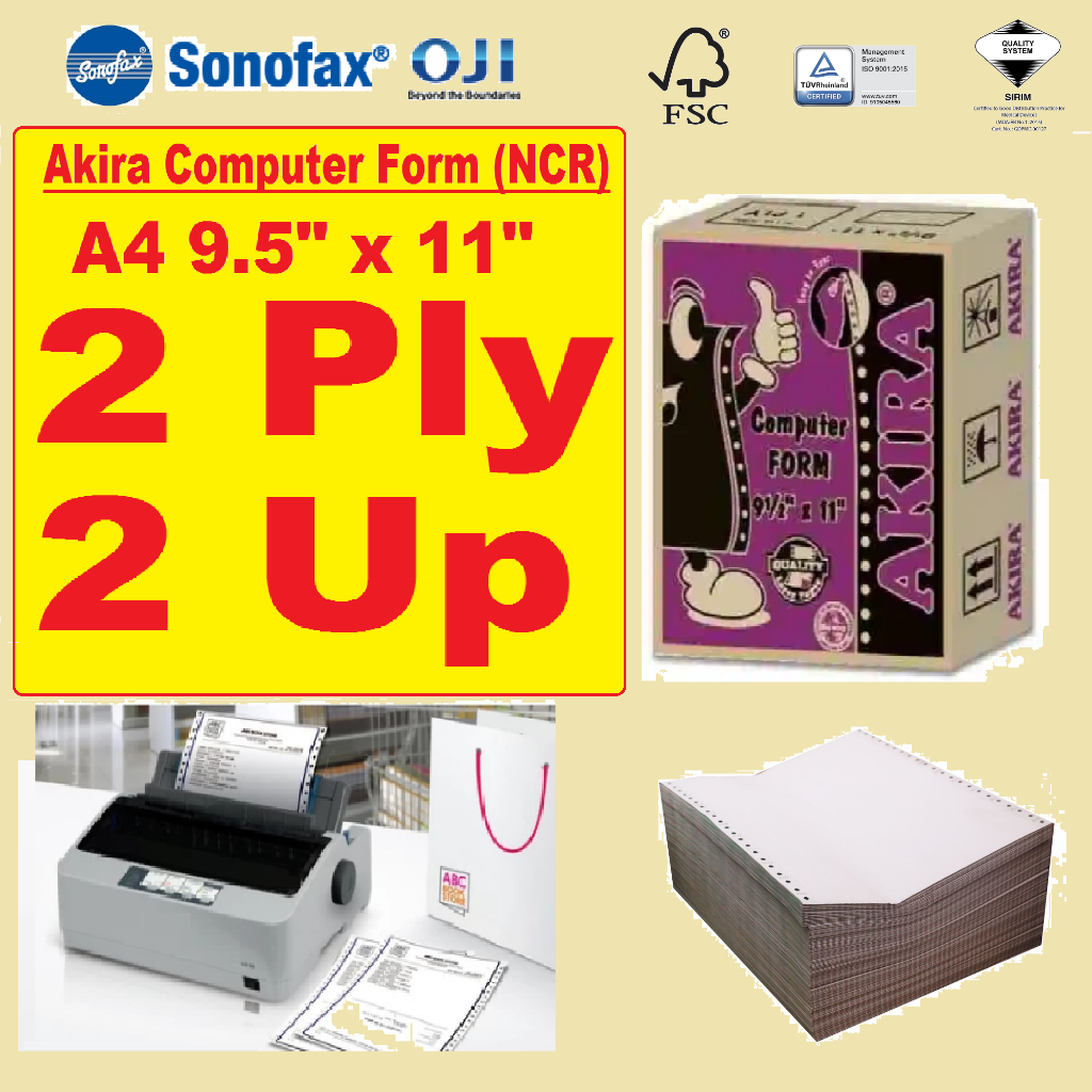 Sonoform AKIRA A4 9.5" x 11" Computer Form 2ply 2up for Dot Matrix ...