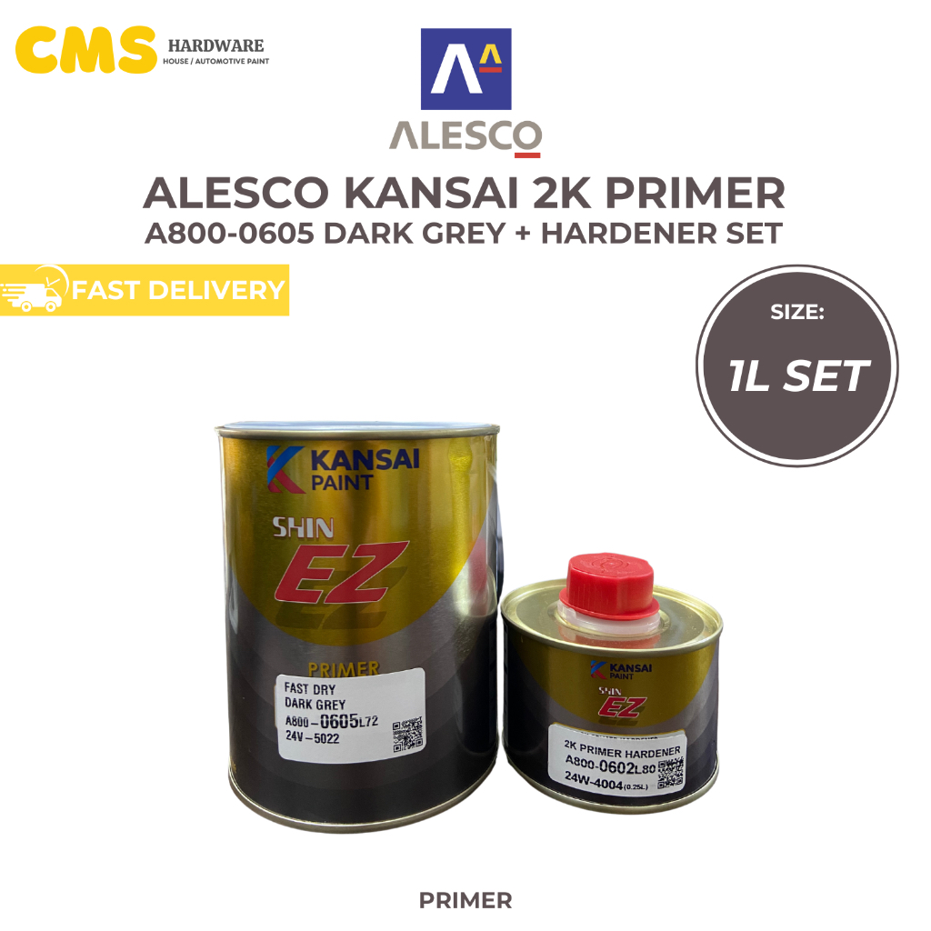 ALESCO Kansai 2k Primer Dark Grey with Hardener Undercoat Kereta Set 1L ...