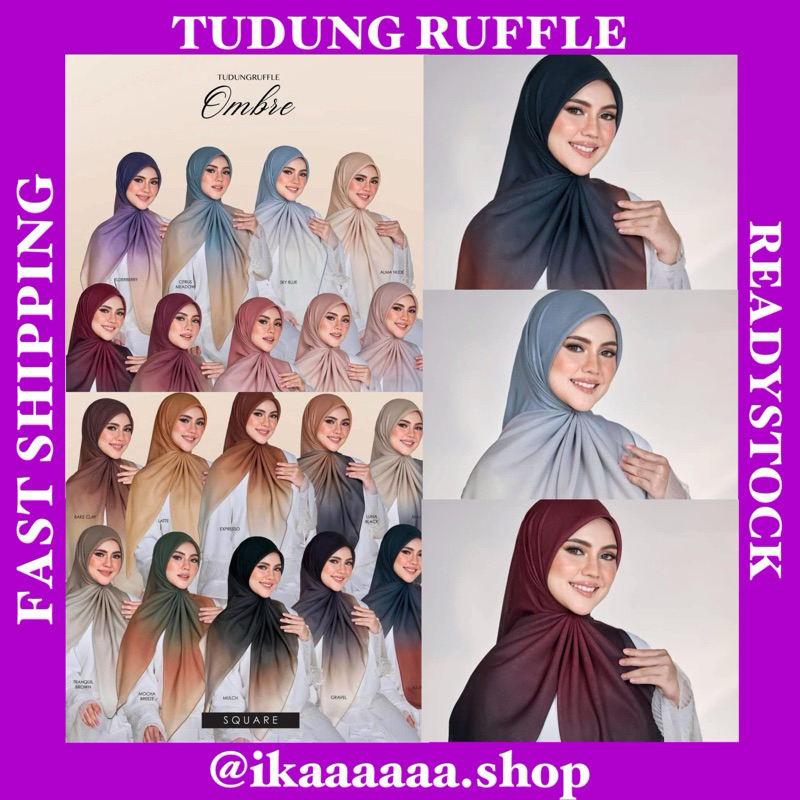 [Tudung Ruffle] Tudung Bawal Printed Cotton Voile Bidang 46 Edisi OMBRE ...