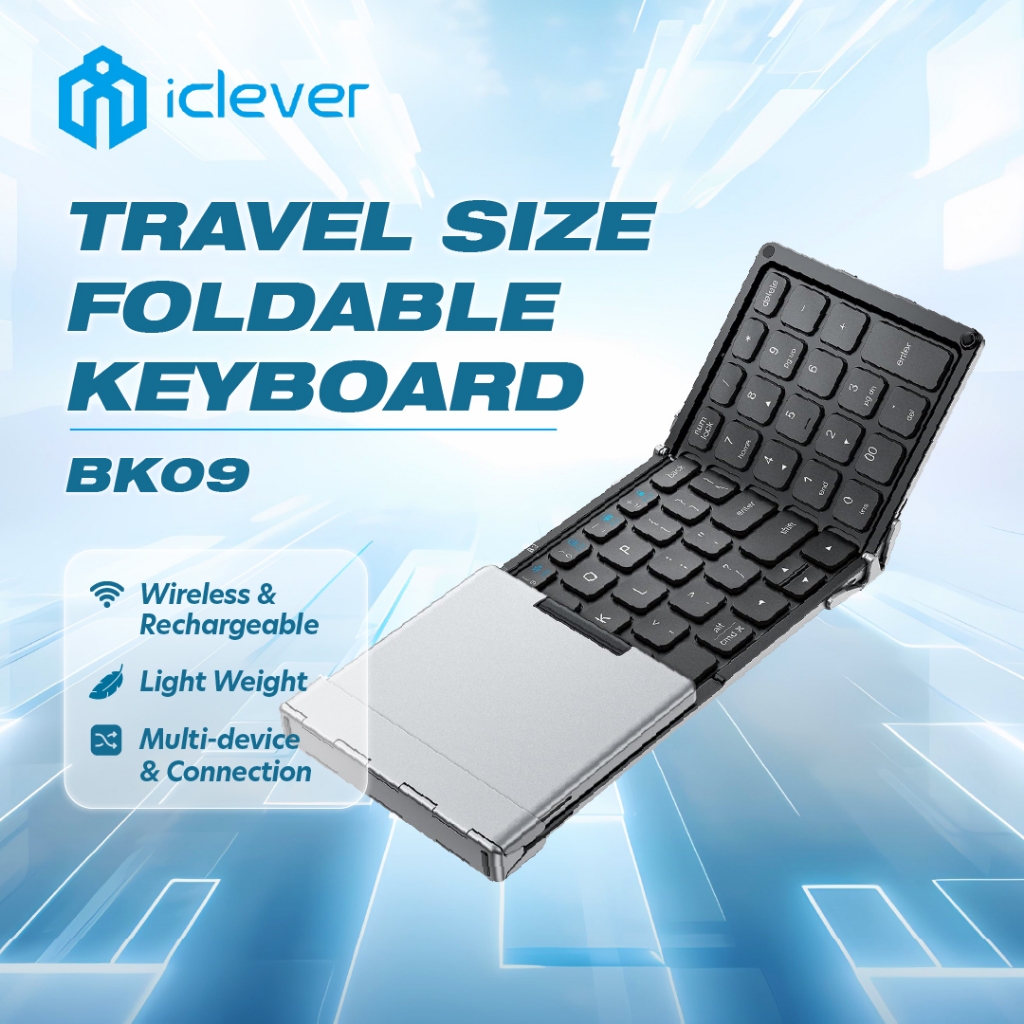 iClever Foldable Keyboard with Number Pad, BK09 Wireless Portable Keyboard for Travel and ...