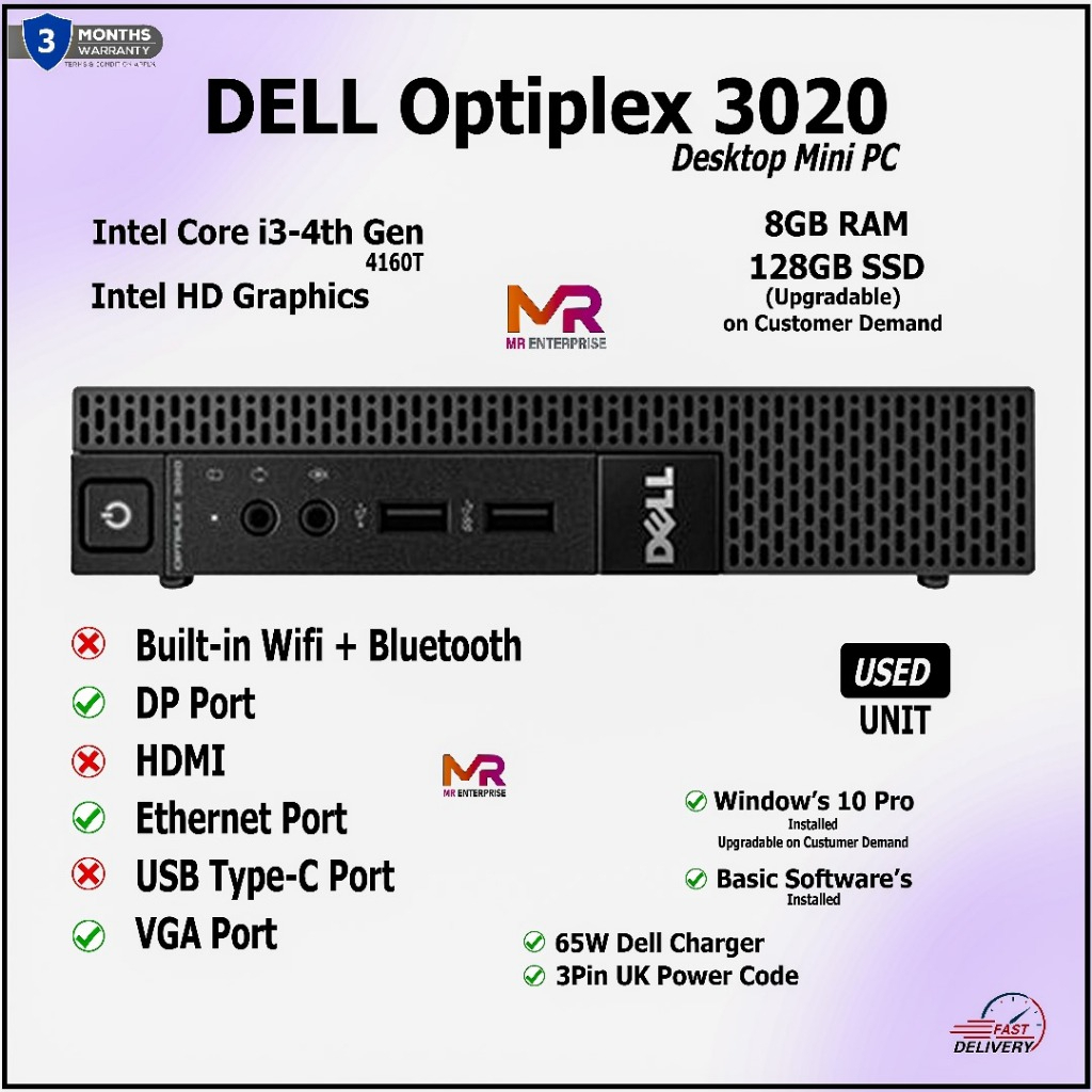 Dell OptiPlex 3020 Mini PC | Core i3-4thGen | 8GB-128GB SSD (Upgradable ...