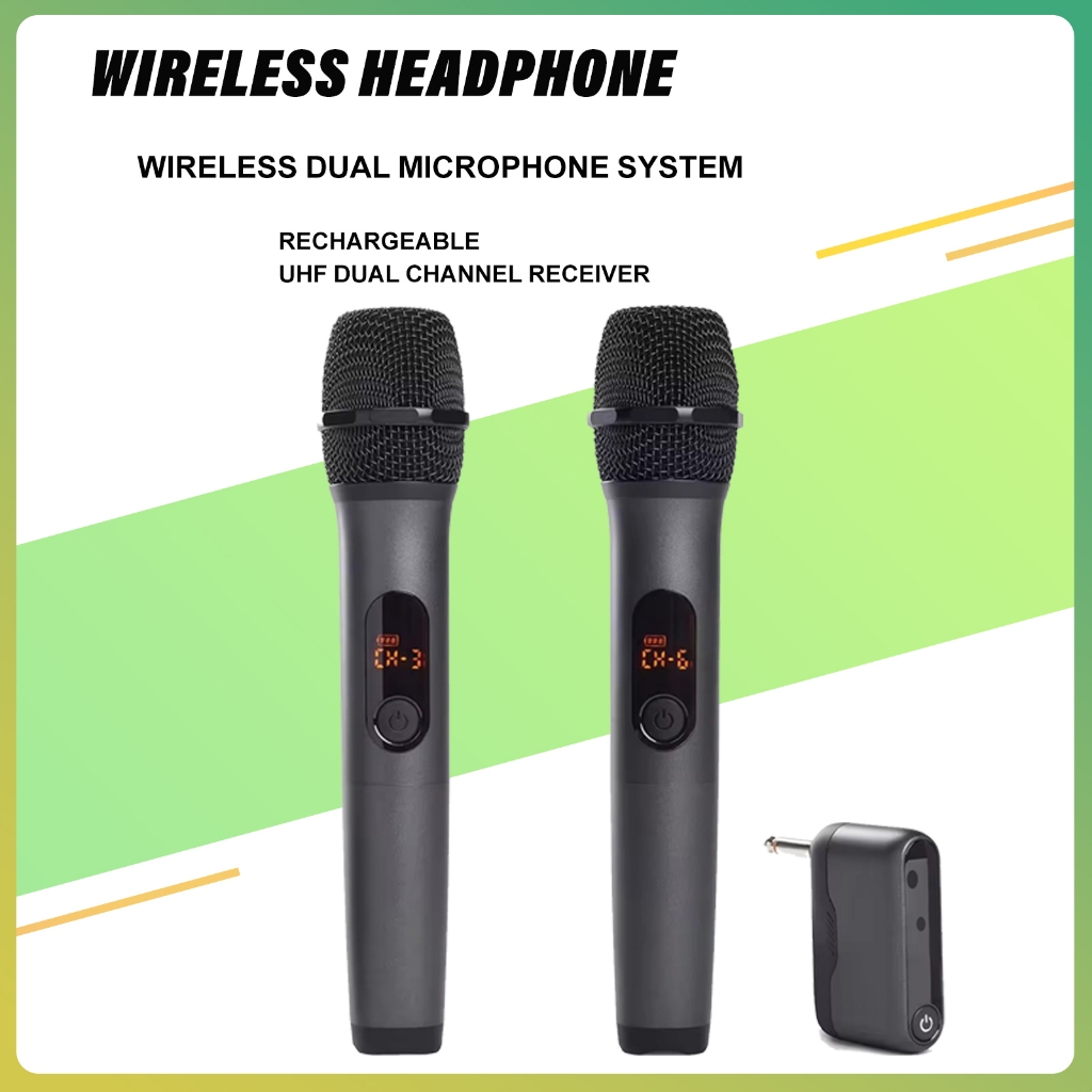 UHF 2 Channel Wireless Microphone System with Rechargeable Receiver ...