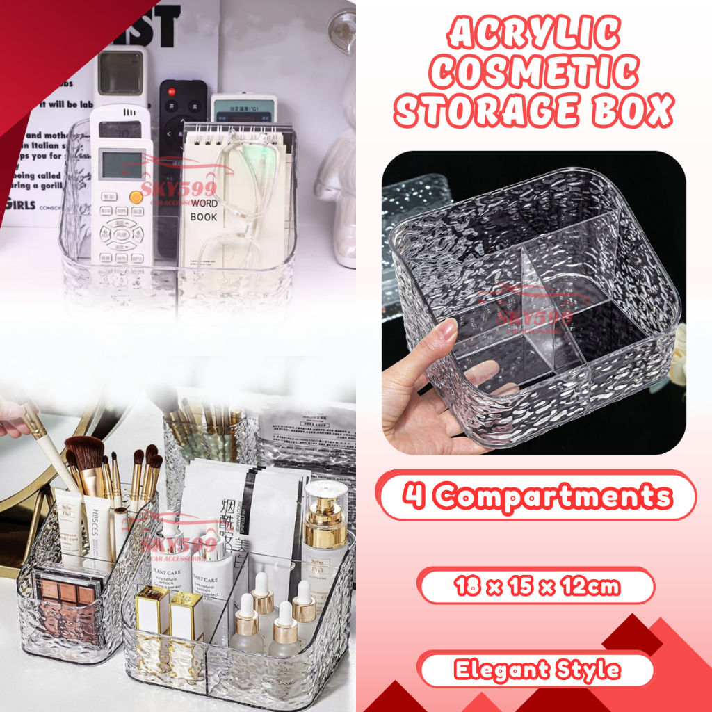 Acrylic Cosmetic Storage Box 4 Compartments Size 18x15x12cm Elegant ...