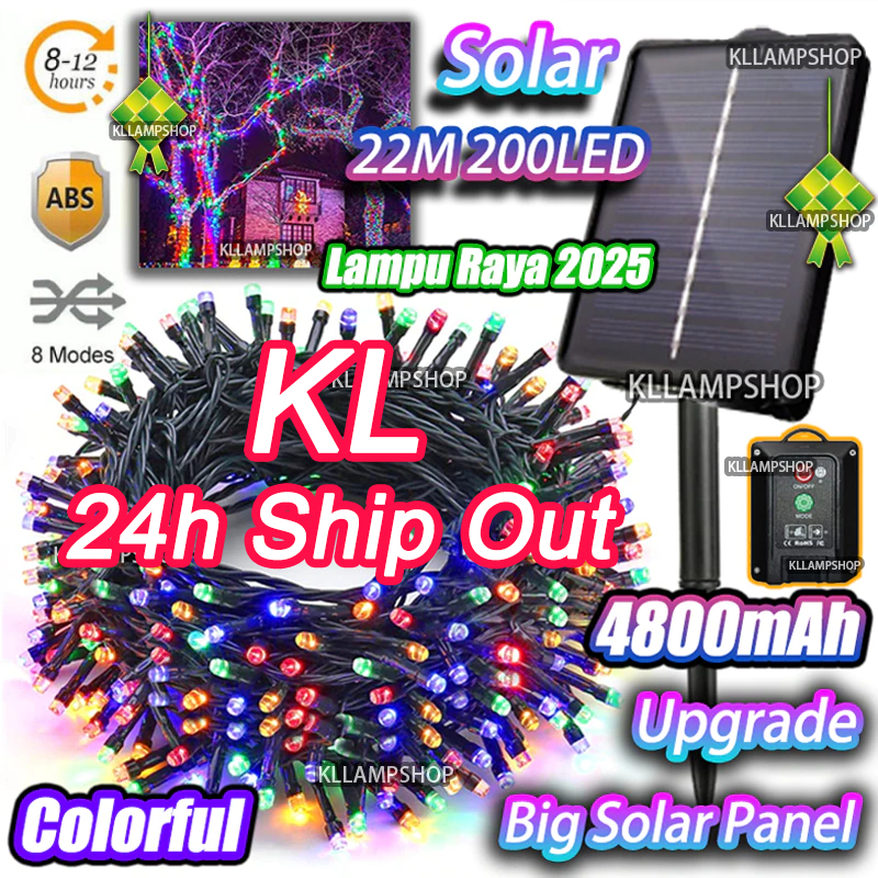 Lampu Raya Solar fairy light Black wire 22M Solar led light strip Auto ...