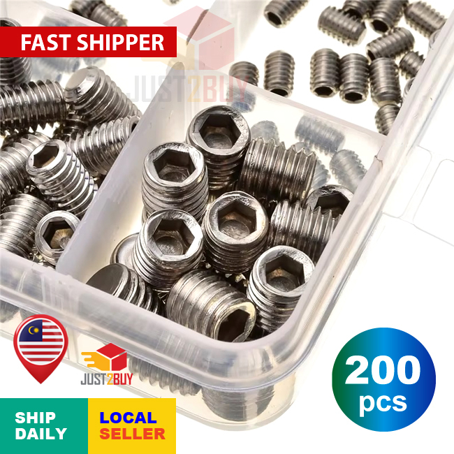 【STOK M'SIA】Skru Grub 200pcs Grub Screw Set Allen Head Socket Hex 304 ...