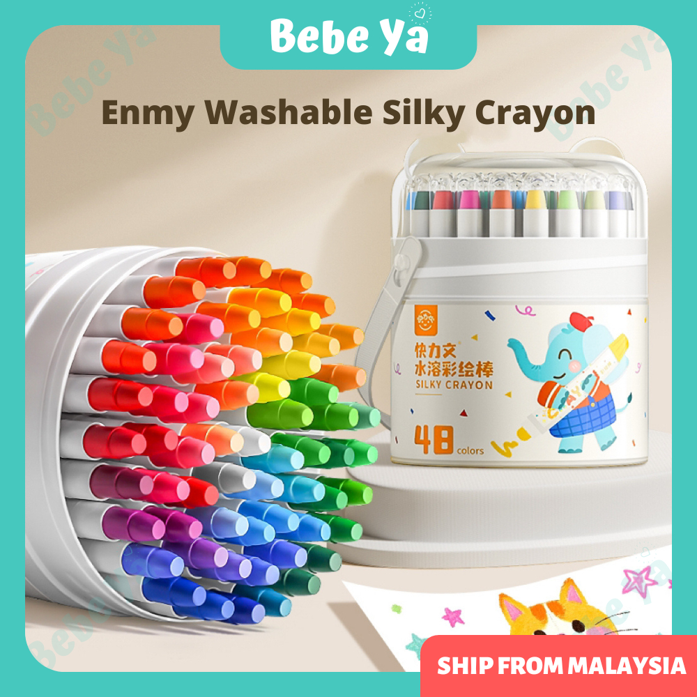 Enmy 48 Colour Crayon For Kids- Washable Non Toxic Colouring Painting ...