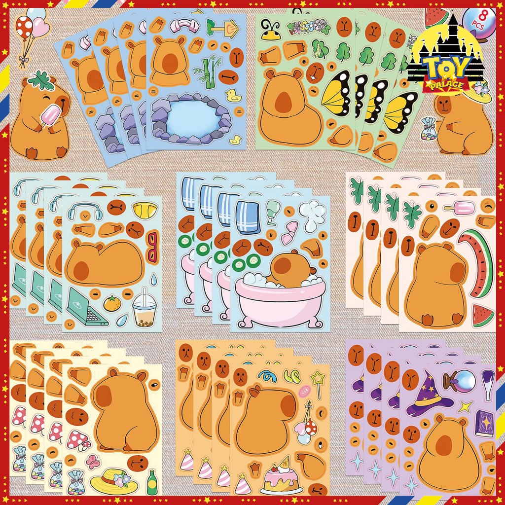 8 Sheets Funny Make A Face Capybara Stickers DIY For Phones Laptop Car ...