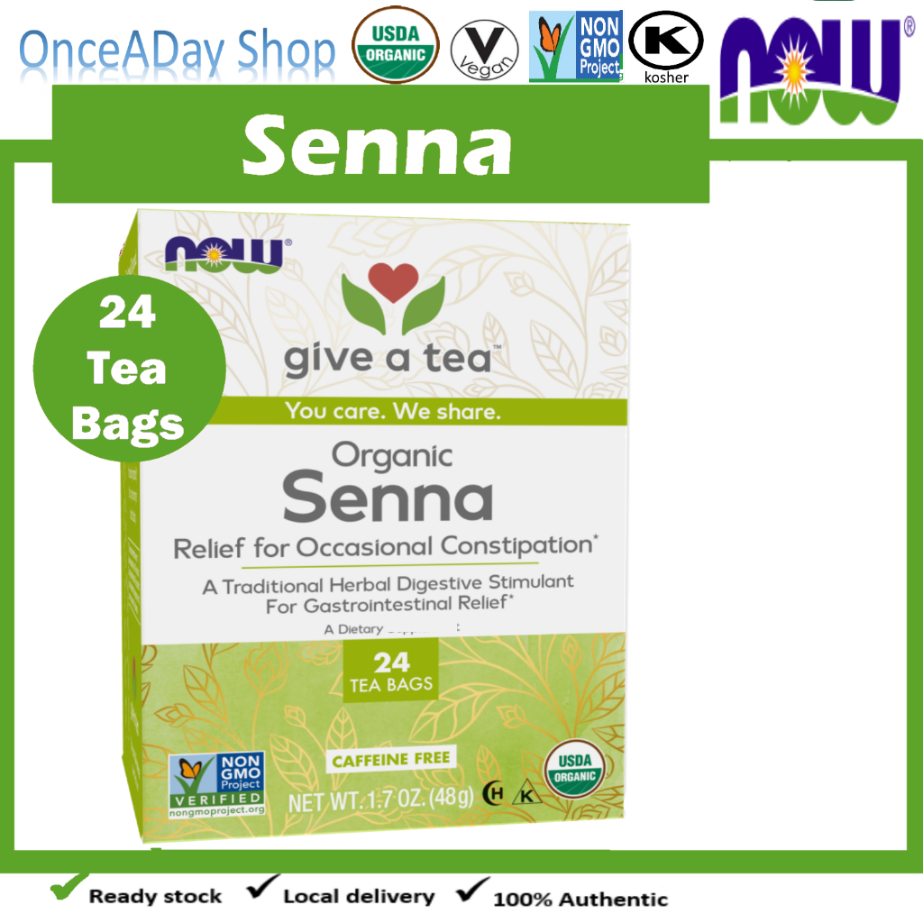 NOW Foods, Organic Senna Tea, Caffeine Free, 24 Tea Bags, teh daun ...