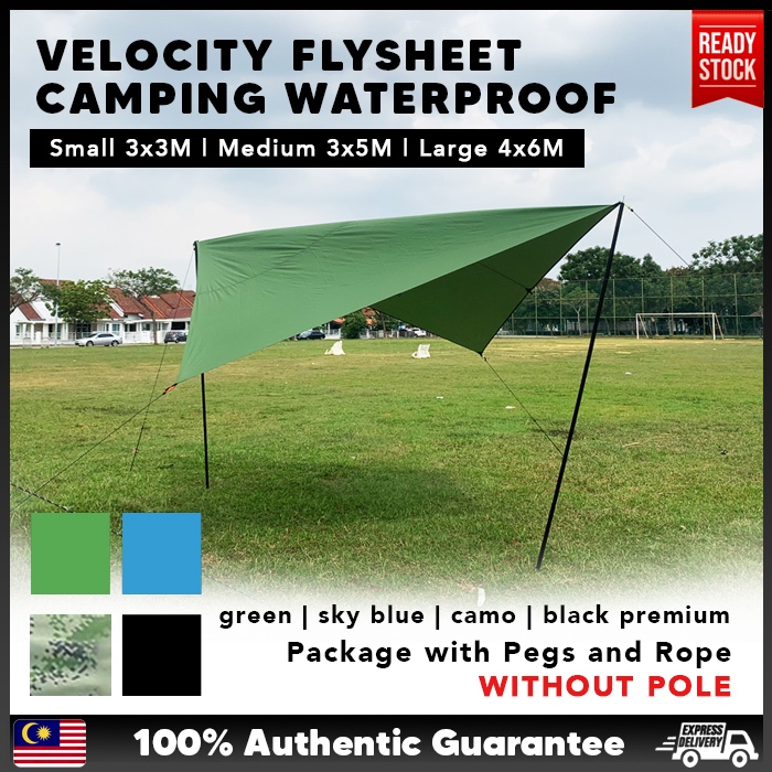 VELOCITY Fly Sheet Camping Waterproof 3x3 3x5 4x6 Large Flysheet Tarp ...