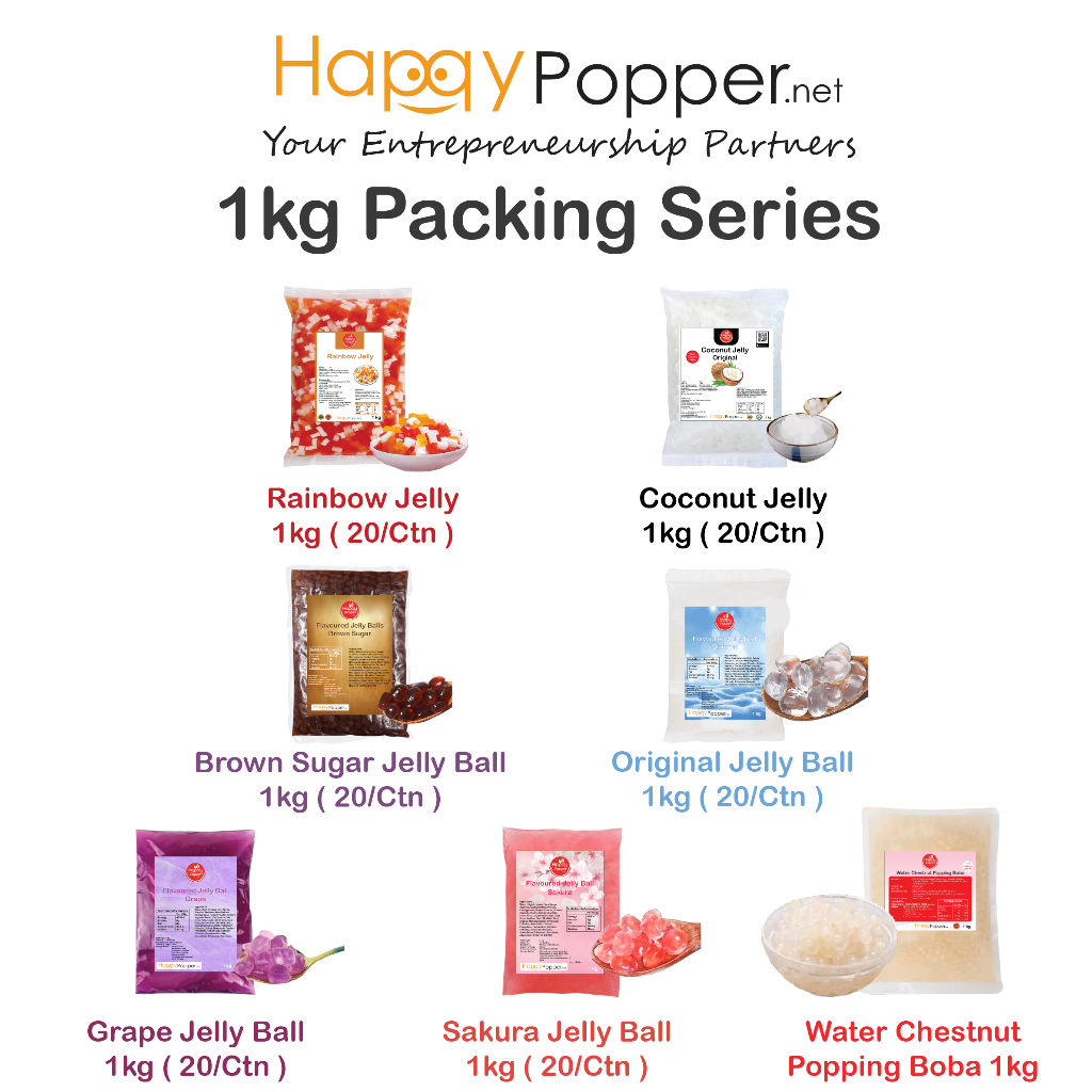 HAPPYPOPPER Rainbow Jelly Ball 1KG Nata De Coco Coconut Jelly Jeli Topping Water Chestnut 1KG ...