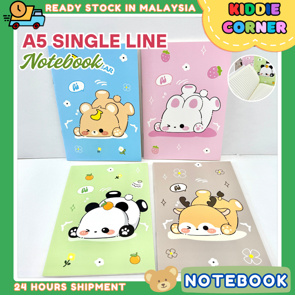 A5 Notebook buka nota tulis catat animal panda single line exercise ...