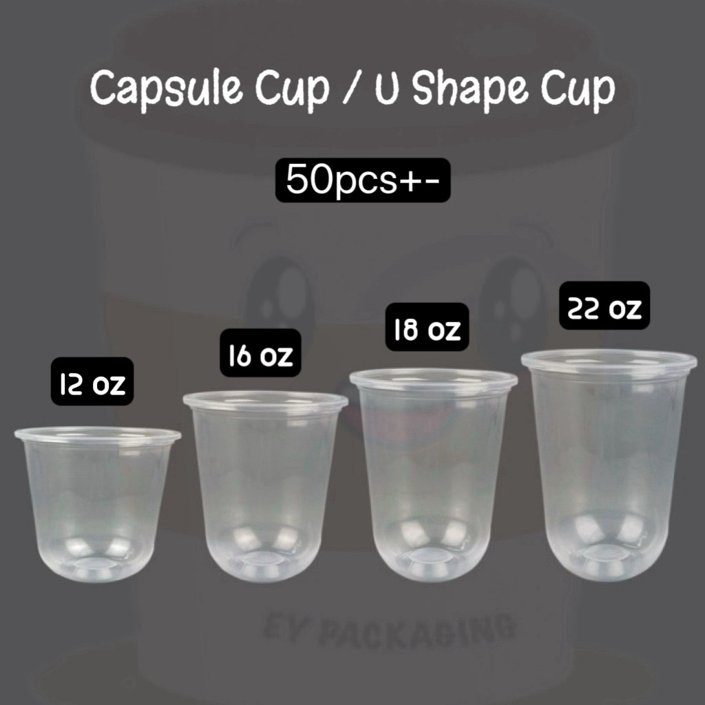U Shape Cup (50pcs+-)/ U Cup/ Capsule Cup/ Boba Milk Tea Cup/ U Cawan ...