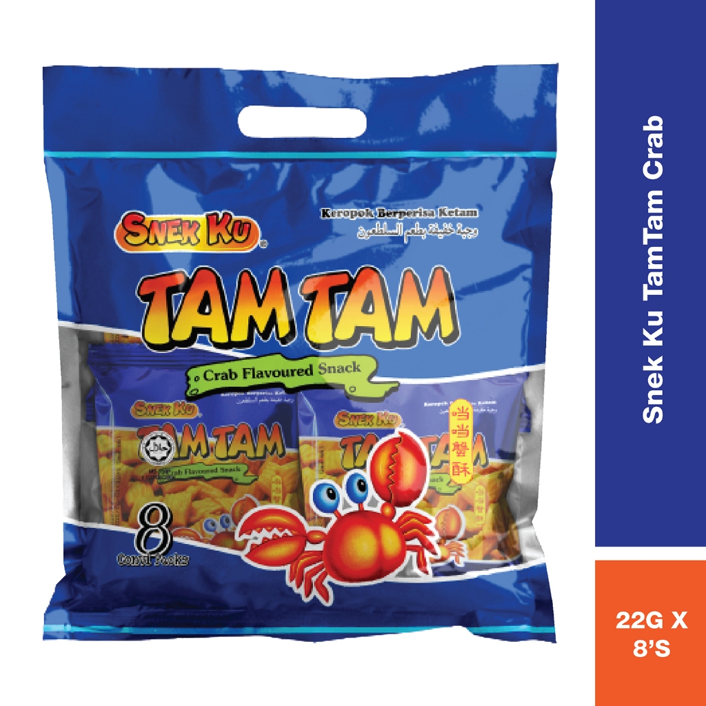 Snek Ku Tam Tam Crab Flavoured Snack (22g x 8 Packs) | Shopee Singapore