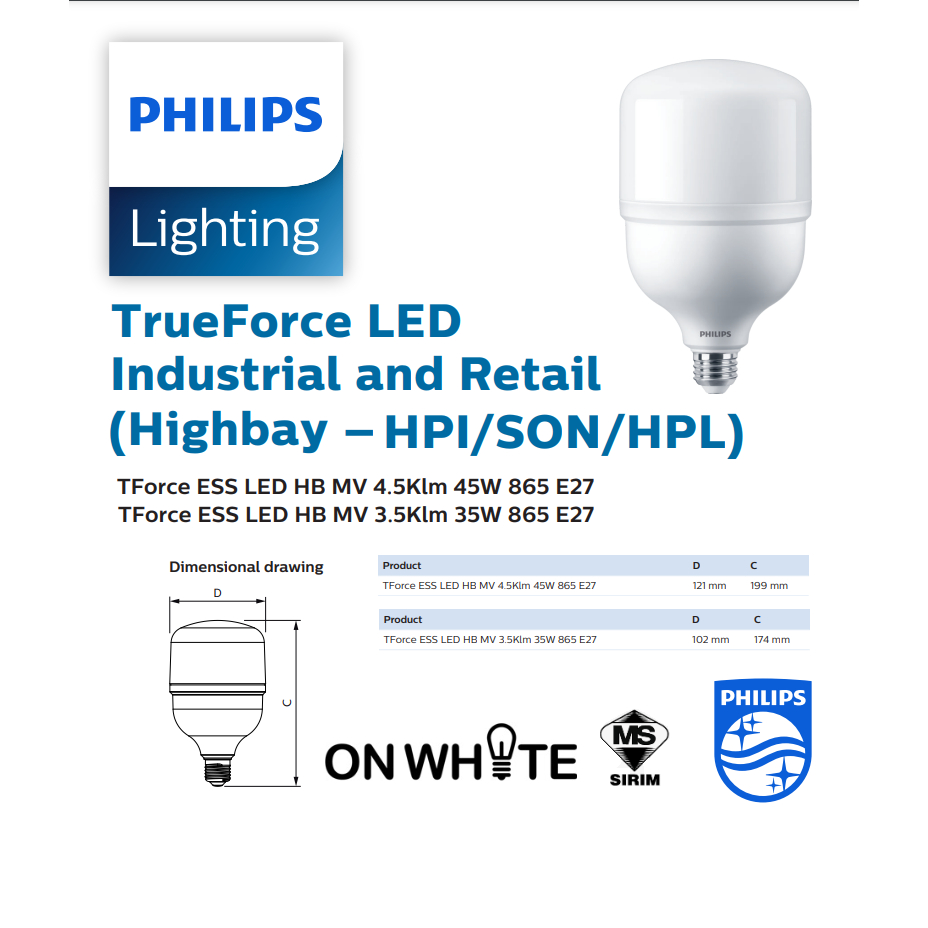PHILIPS TrueForce LED Industrial and Retail 35W / 45W (Highbay – HPI ...