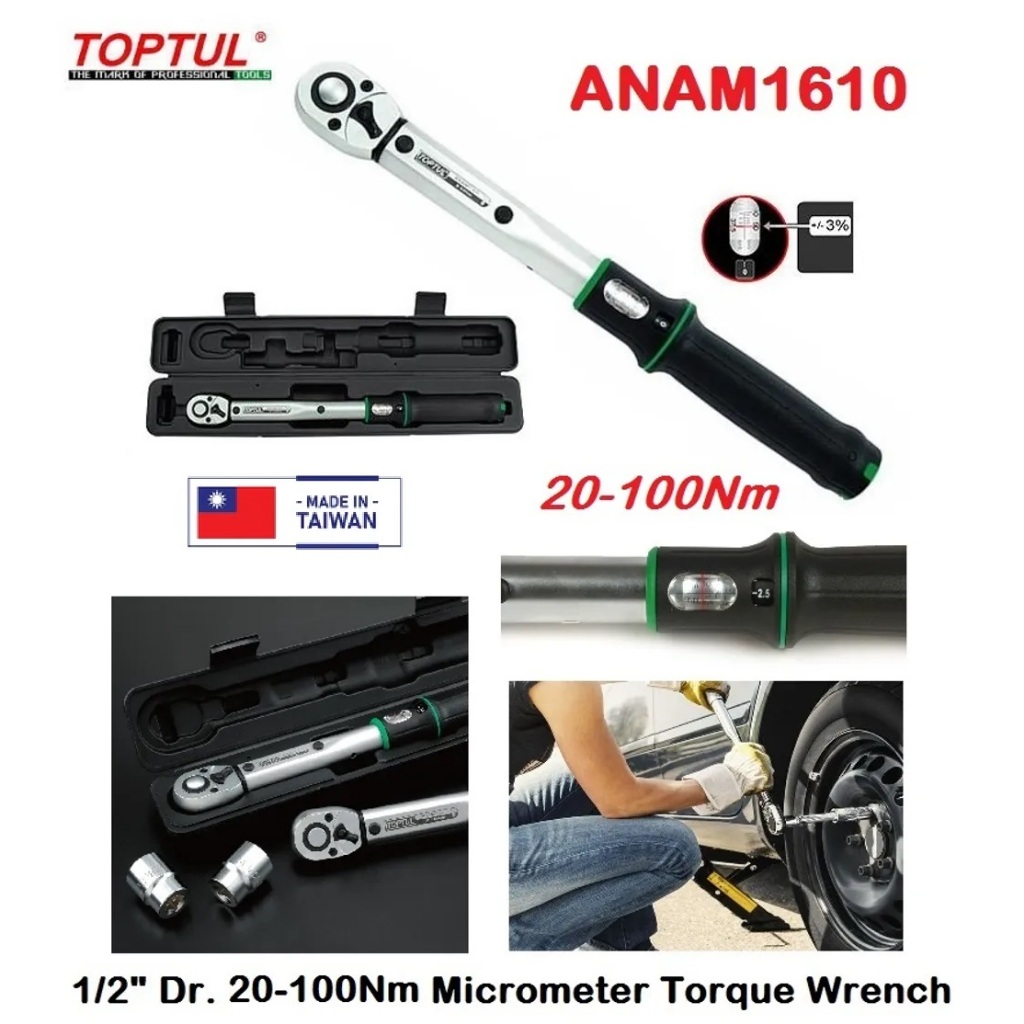 Toptul ANAM1610 (1/2-inch) 20-100Nm Adjustable Torque Wrench (Window ...