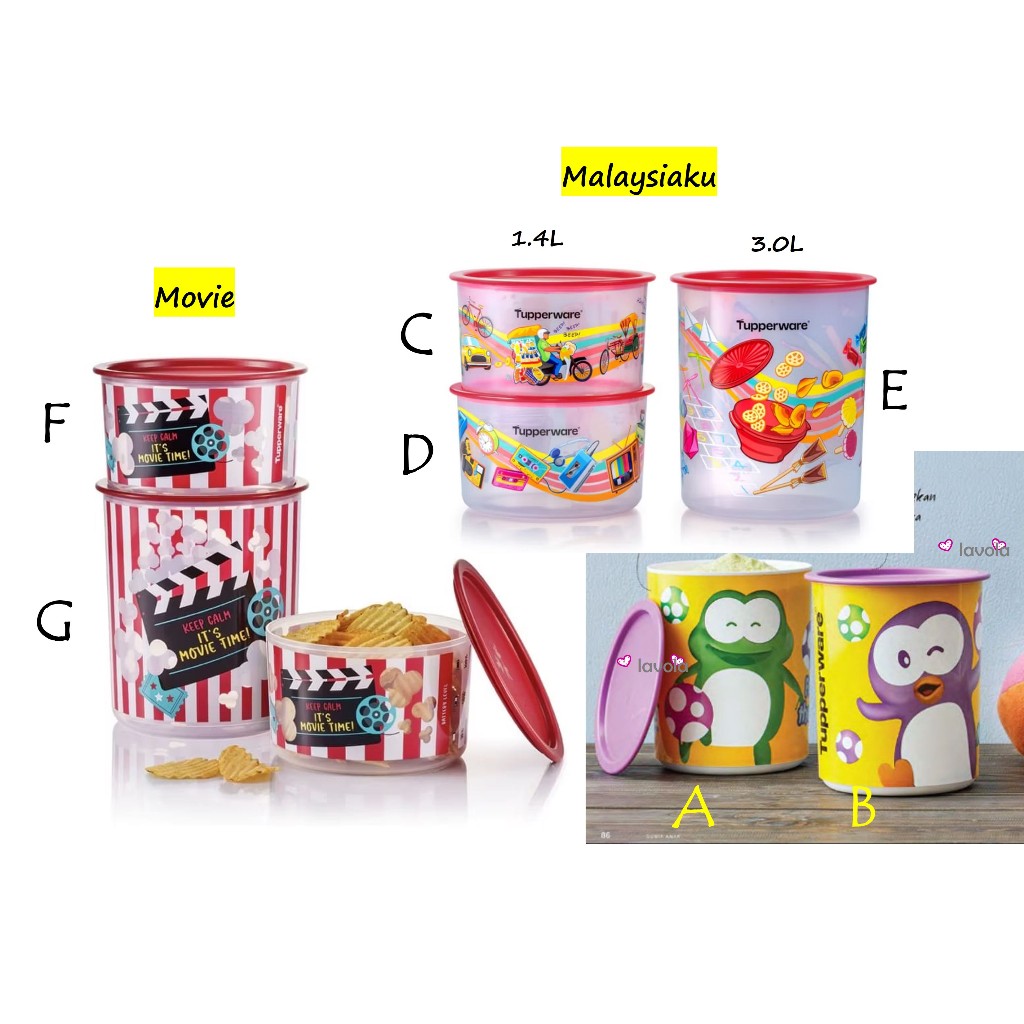 Tupperware One touch 1.4L/2Liter/3L(1pc), air tight,Poppy/Froggy/movie ...