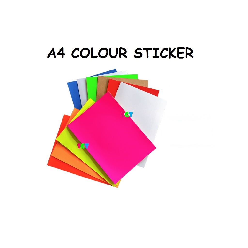 Self Adhesive Fluorescent A4 Colour Sticker ( 10 Sheets / Pack ...