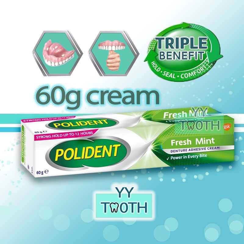 D10D Polident Denture Adhesive Cream 60g(EXP 2027) Fresh Mint flavour ...