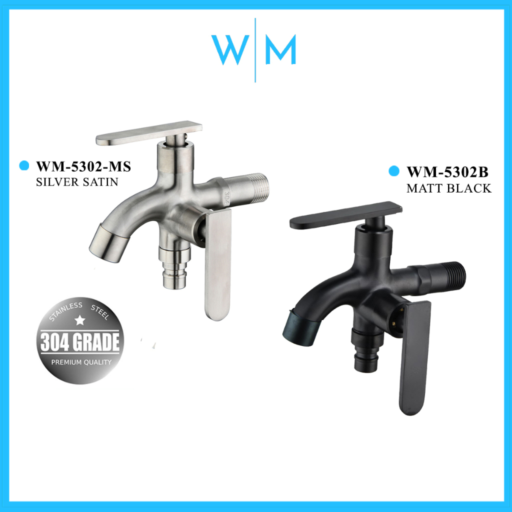WM 304 Stainless Steel Heavy Duty Two Way Bathroom Tap Faucet Black ...