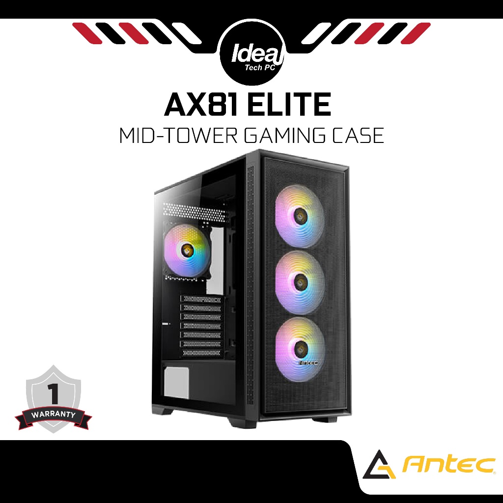 ANTEC AX81 ELITE | TEMPERED GLASS SIDE PANEL | PRE-INSTALLED 4X ARGB ...