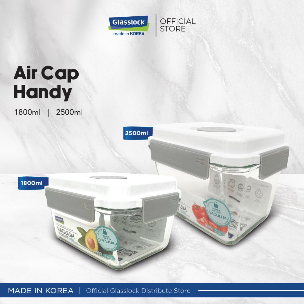 Glasslock Handy Double Vacuum Air Cap Airtight Food Container Bekas ...