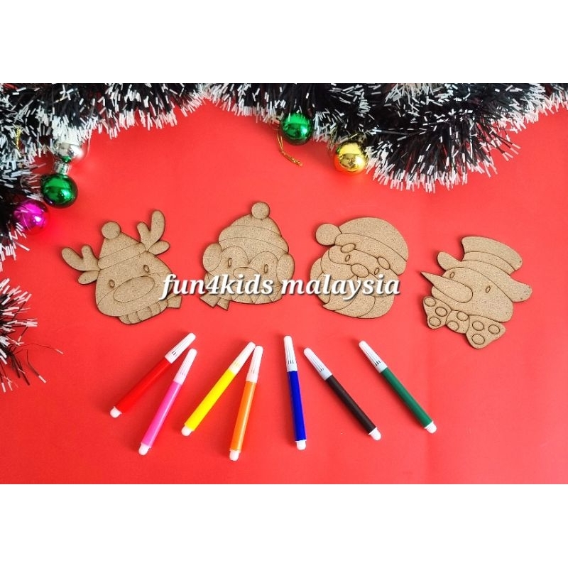 Preschool Christmas Craft | Wooden Fridge Magnet Coloring Kit | Shopee ...
