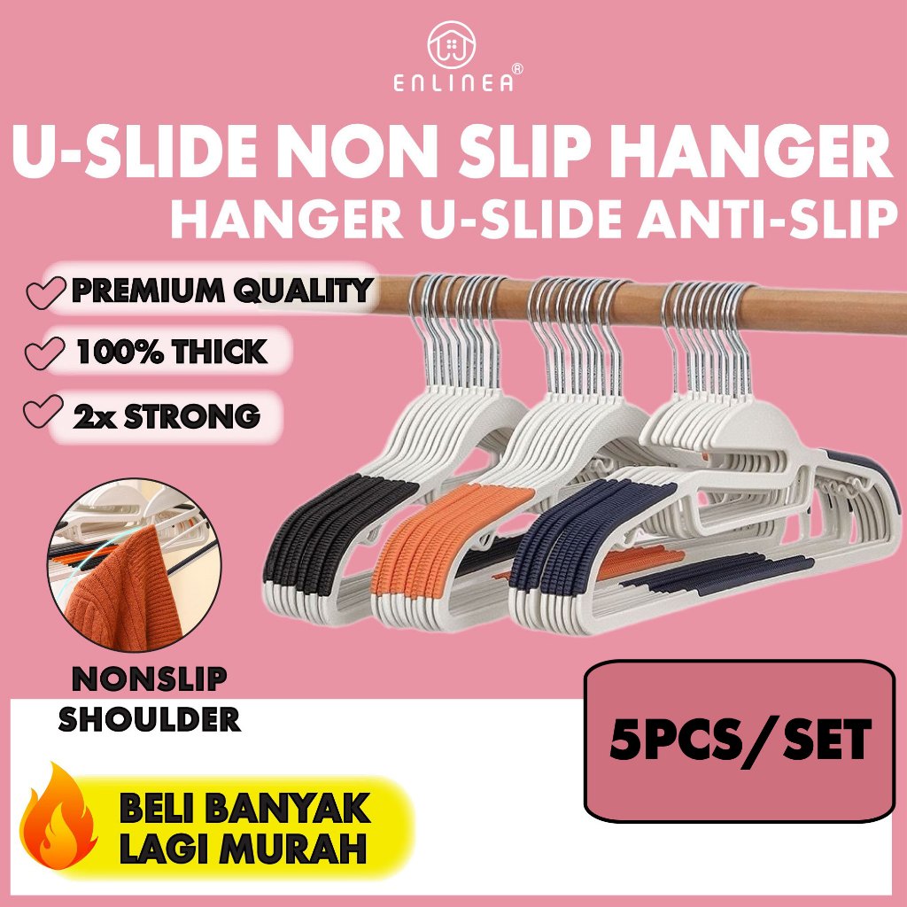 Premium Heavy Duty Adults Clothes Hanger Non Slip U-Slide Hanger Baju ...