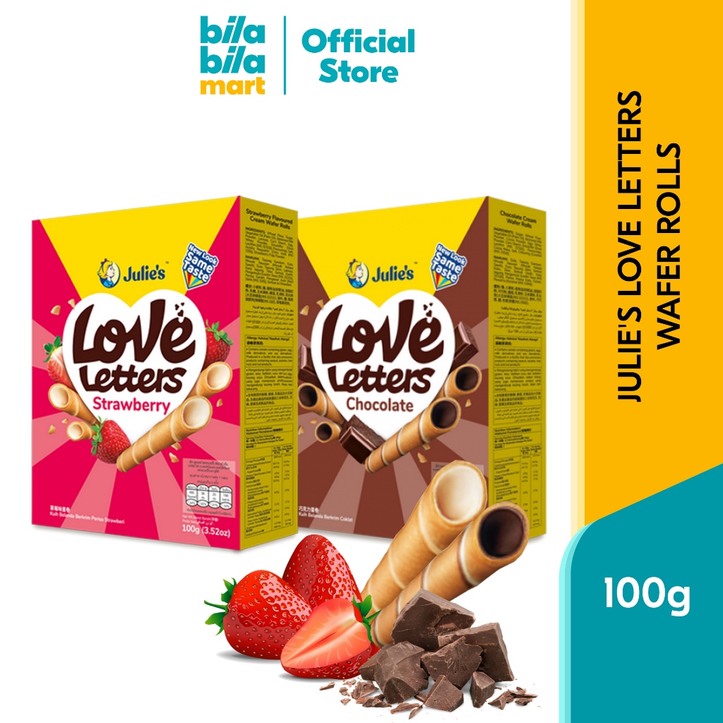 Julie's Love Letters Wafer Rolls (Chocolate, Strawberry) 100g | Shopee ...