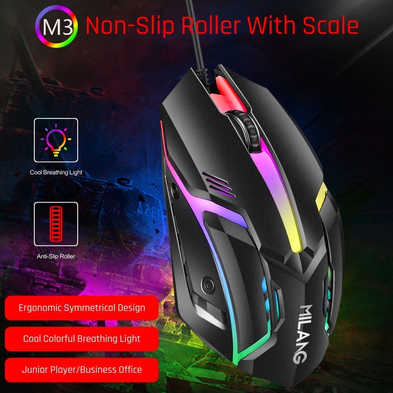 Milang M3 USB Wired Mouse Gaming with Optics Engine LED Light Effect ...