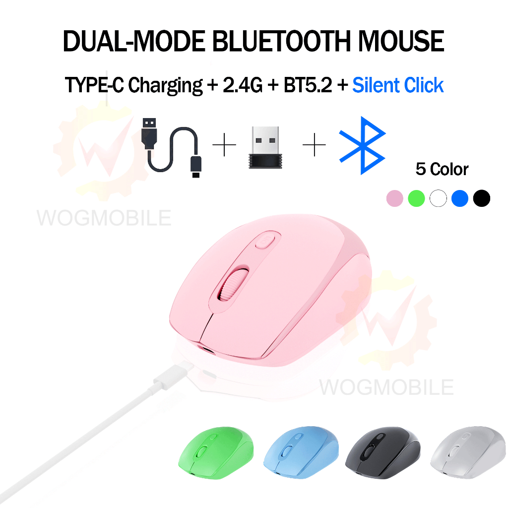 BLUETOOTH 5.2 + 2.4GHZ RECHARGEABLE WIRELESS MOUSE WITH SILENT OPTICAL ...
