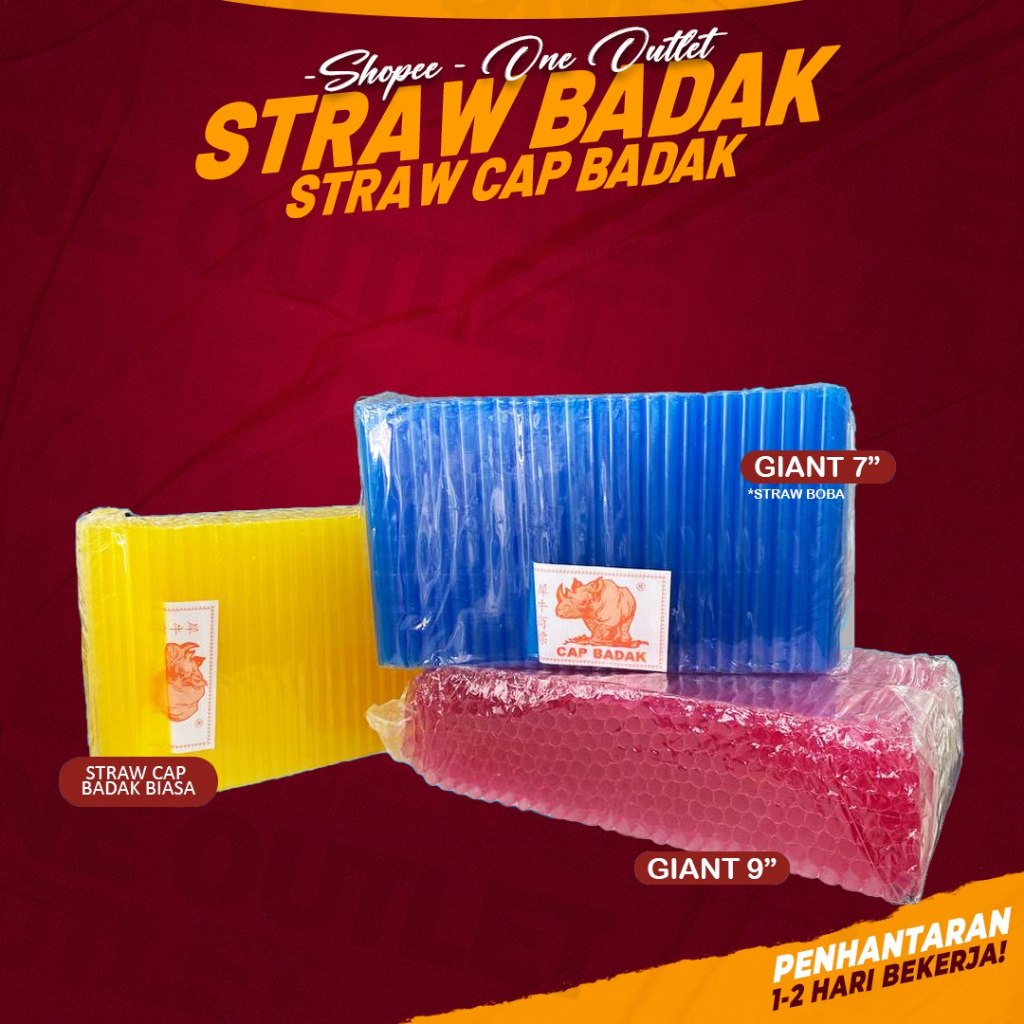 Cap Badak Disposable Plastic Straw Transparent Straw with color lines ...