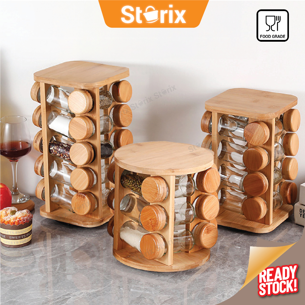 Storix Wooden 360 Rotation Spice Jar Rack 12/16/20 pcs Spice jar set ...