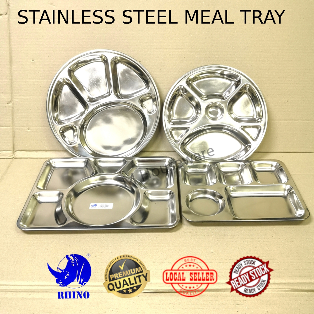 Rhino Multi Compartment Stainless Steel Meal Tray Food Serving Plate ...