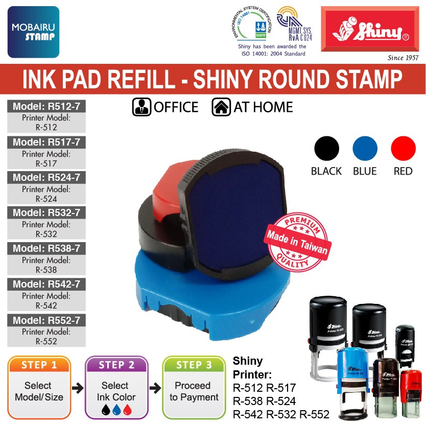 Ink Pad/Cartridges Refill for Round Self Inking Stamps - Shiny Round ...